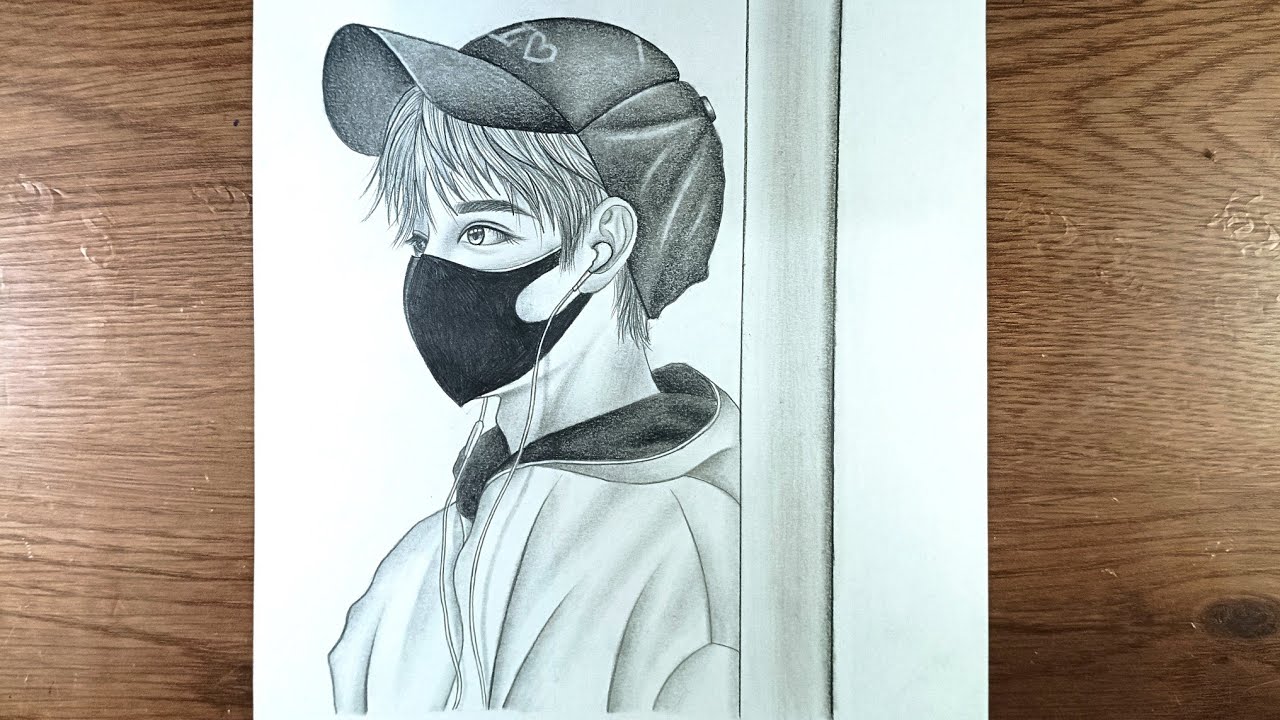 How to draw a beautiful Boy with mask drawing|| Easy drawing for ...