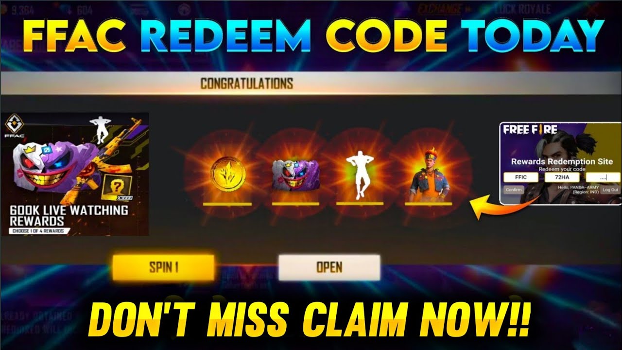 Free Fire FFAC REDEEM CODE | Garena Free Fire Redeem Code - YouTube