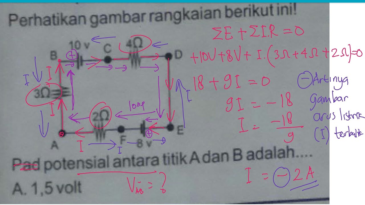 menghitung beda potensial antara titik a dan b menggunakan hukum 2 ...