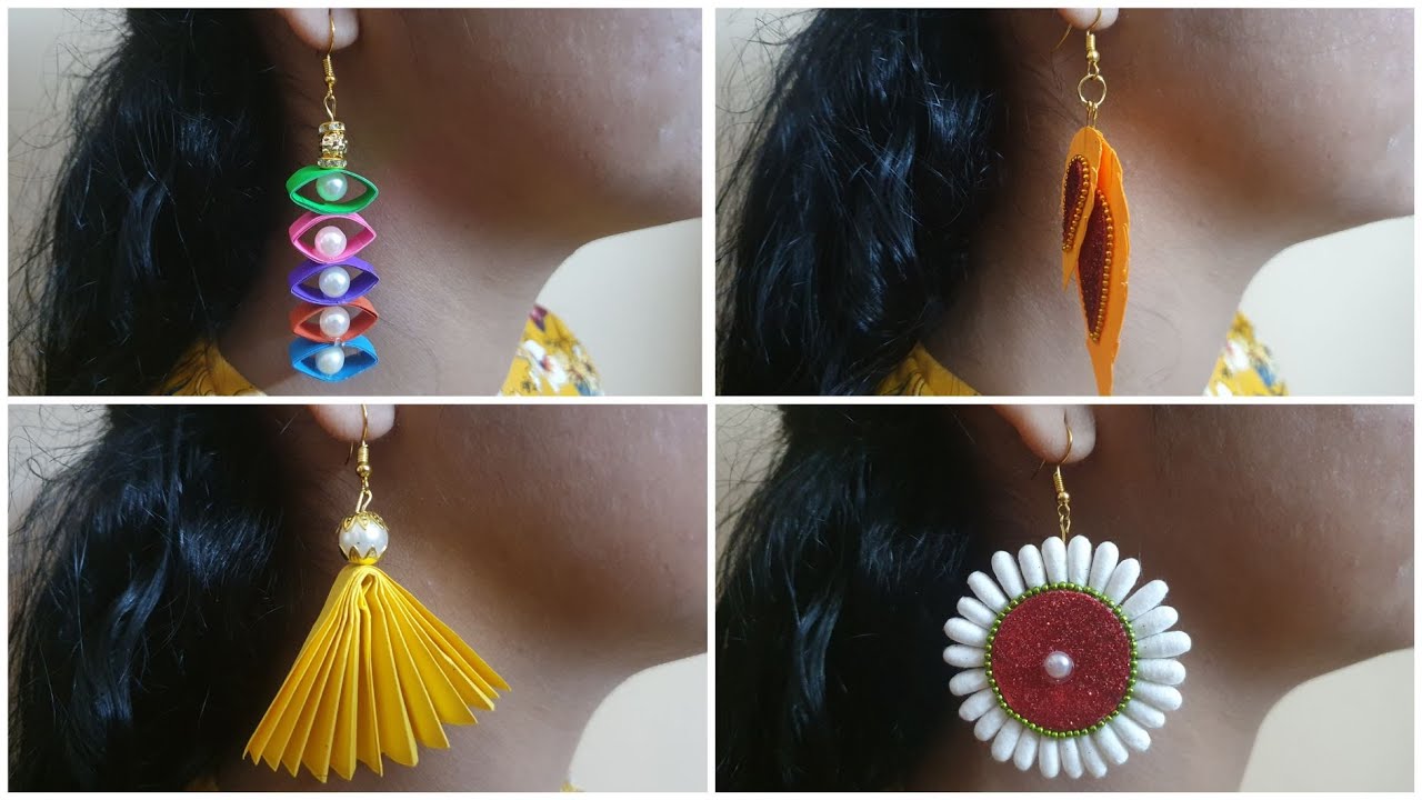 Paper earrings || 4 Easy DIY paper earrings craft || Easy earrings ...