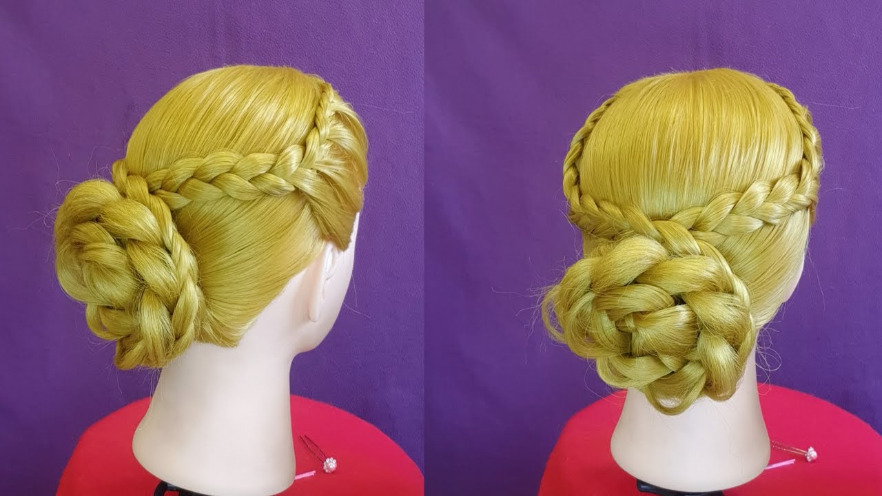 ELEGANT BRAIDED FLOWER BUN HAIRSTYLE - YouTube