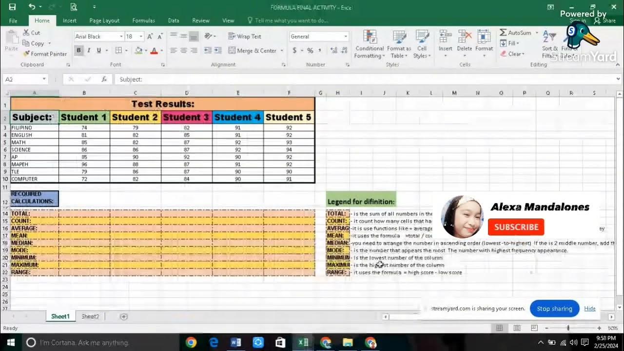 How to create Mean, Median and mode formula in MS Excel ( Tagalog lecture) - YouTube