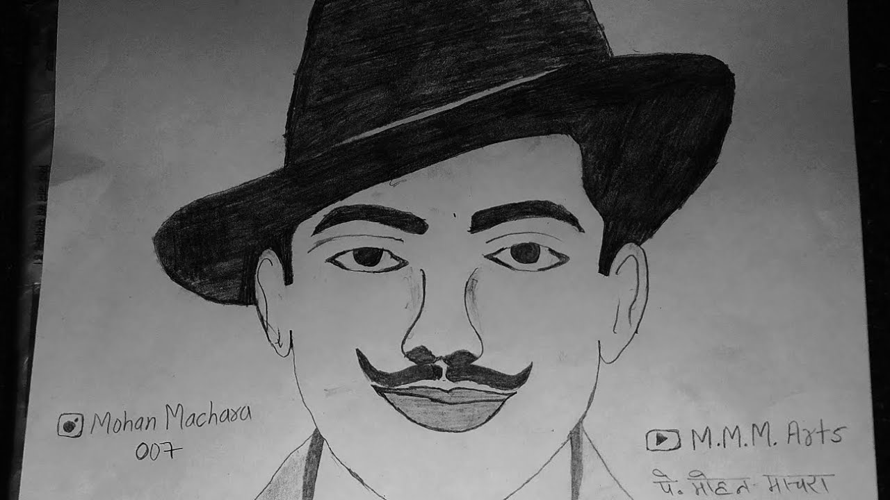 भगत सिंह का चित्र बनाना सीखें ️। Mohan Machara - YouTube