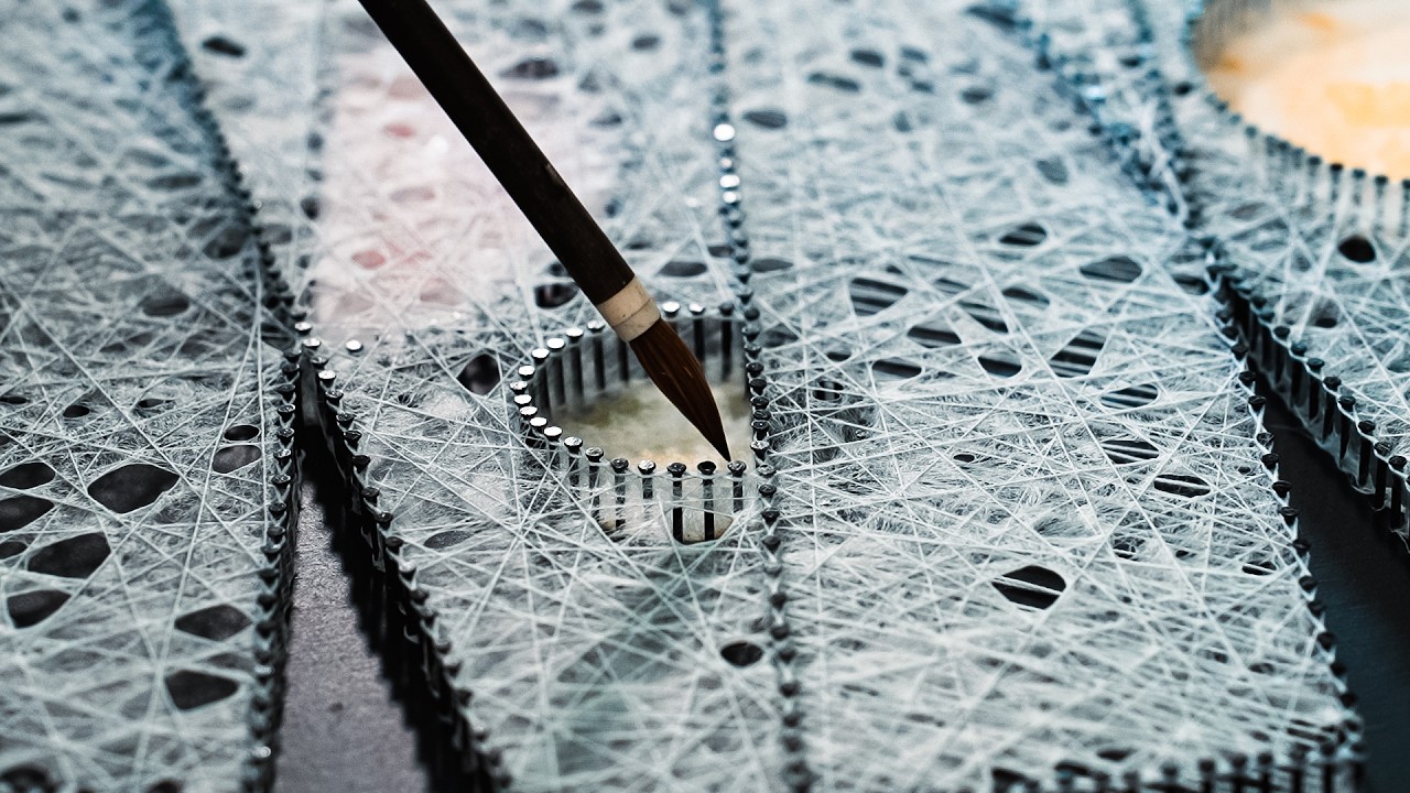 The Making Process of 3D Washi Art from Countless Nails and Thread ...