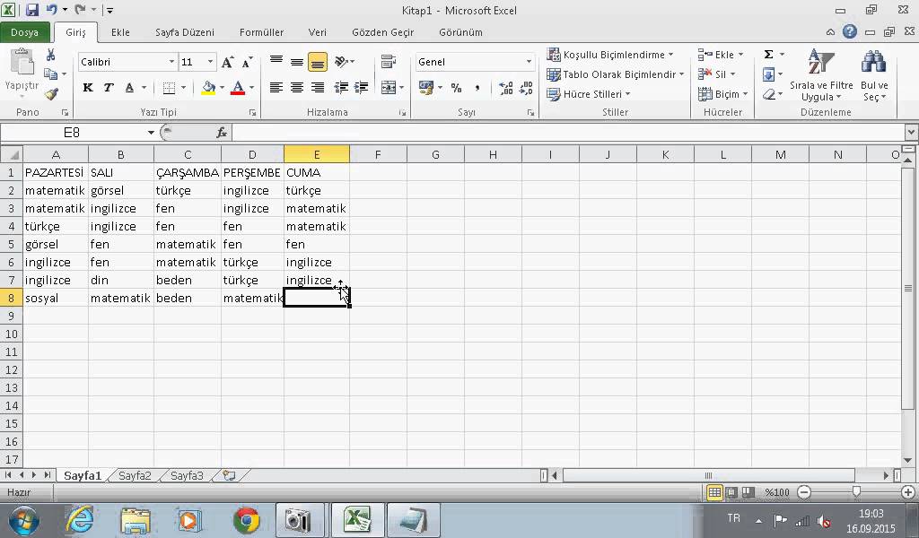 microsoft excel ile ders programı - YouTube
