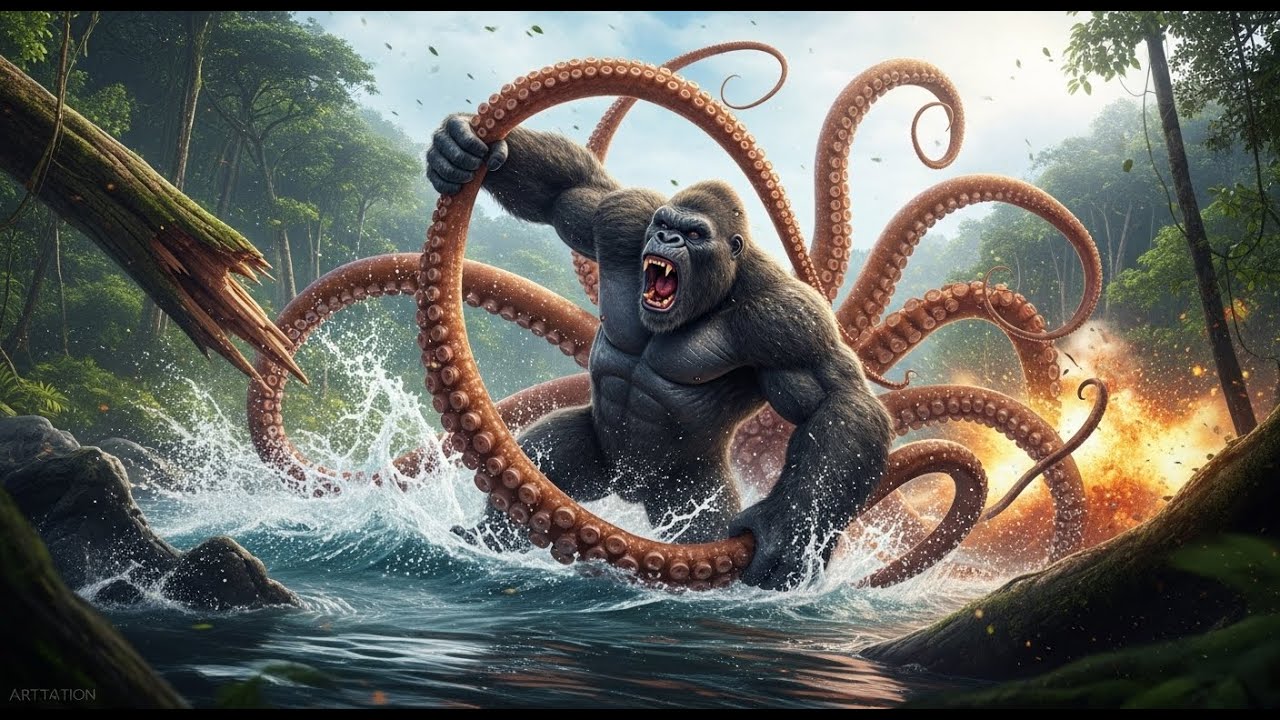king kong vs giant octopus hell on the amazon shore epic jungle battle ...