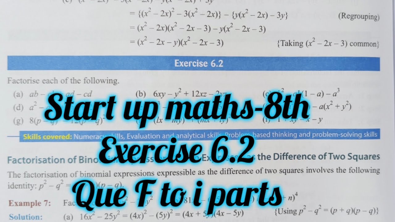 start up mathematics class 8 ch-6 solution exercise 6.2 | factorisation ...