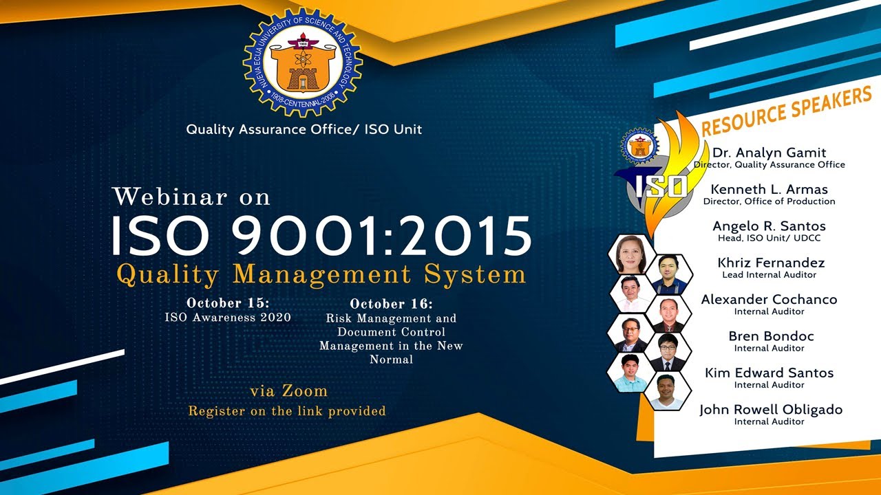 ISO Opening Program | Webinar on ISO 9001: 2015, NEUST Quality ...
