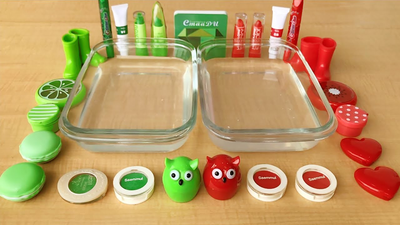 Green vs Red | Mixing Makeup Eyeshadow into Clear Slime | Special ...