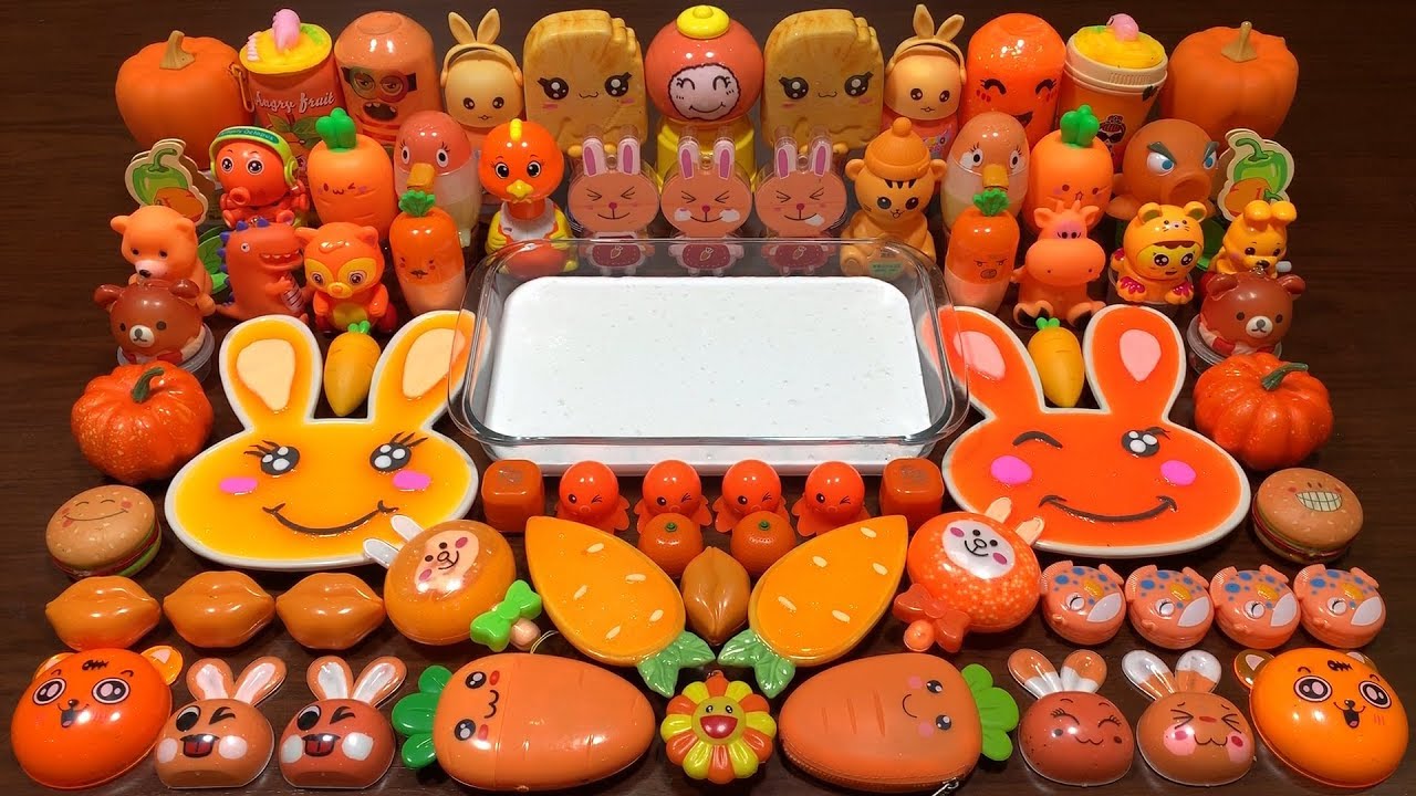 Festival of Orange !! Mixing Random Things Into Glossy Slime ...