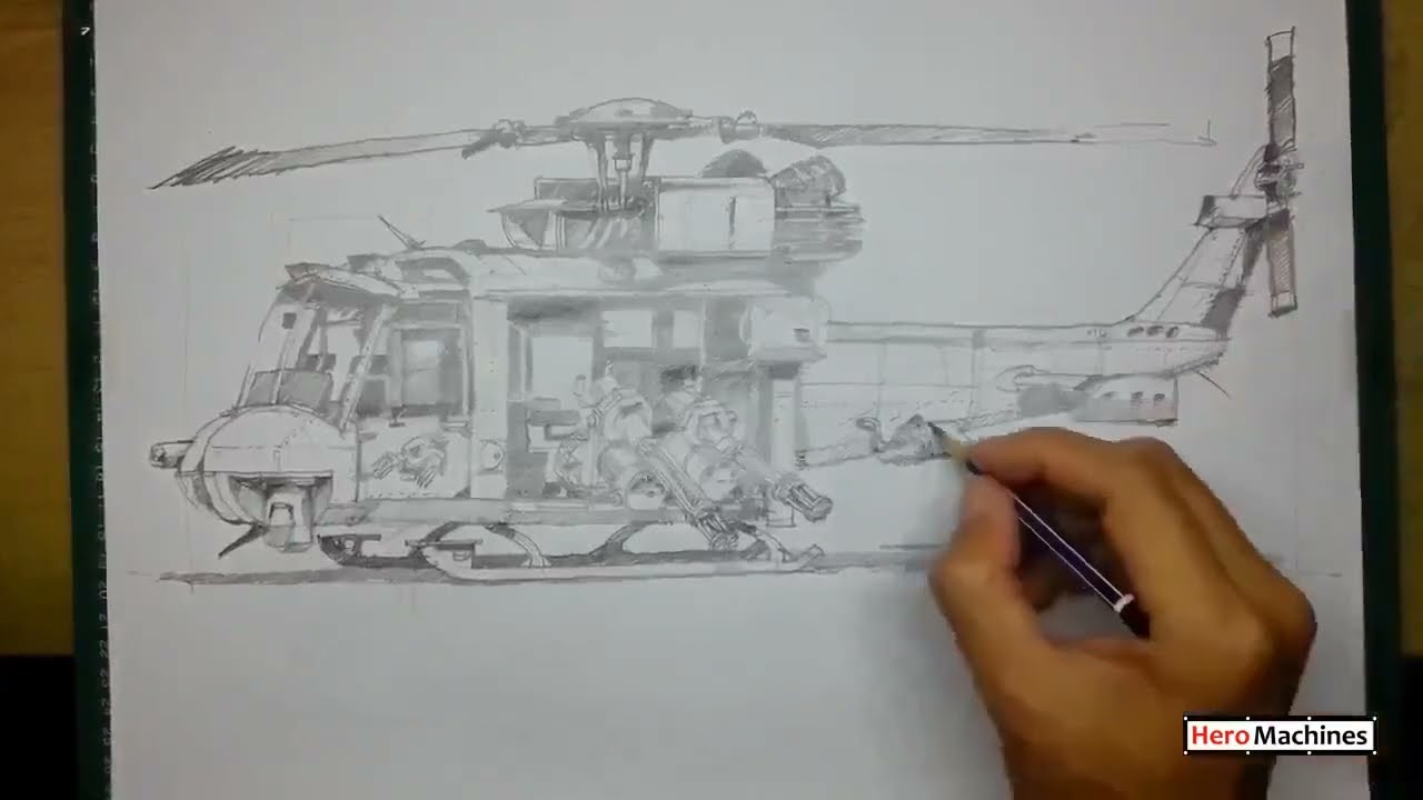 How to draw Huey helicopter - YouTube