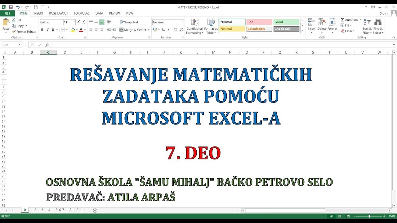 EXCEL U REŠAVANJU MATEMATIČKIH ZADATAKA – 7. ZADATAK - YouTube