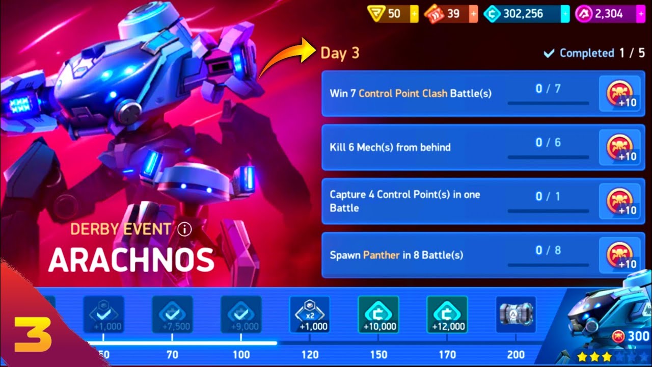HOW TO COMPLETE DAY 3 MISSIONS OF ARACHNOS DERBY EVENT 😎 || MECH ARENA ...