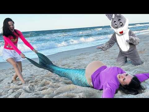 🧜‍♀️🏖️ Hamile denizkızı kötü tavşan 🐰 tarafından plajda yakalandı - Valentina