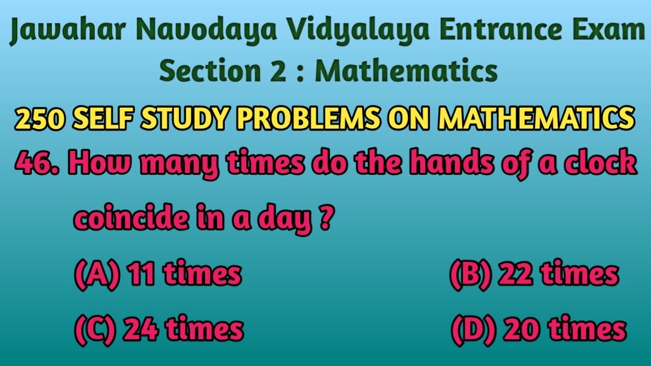JNV Entrance Exam Section2 Mathematics | How Many Times Do The Hands Of ...