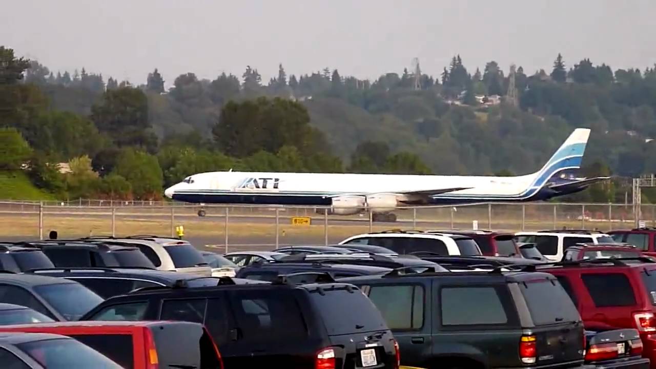 DC-8-70 ATI Freighter Takeoff Seattle - YouTube