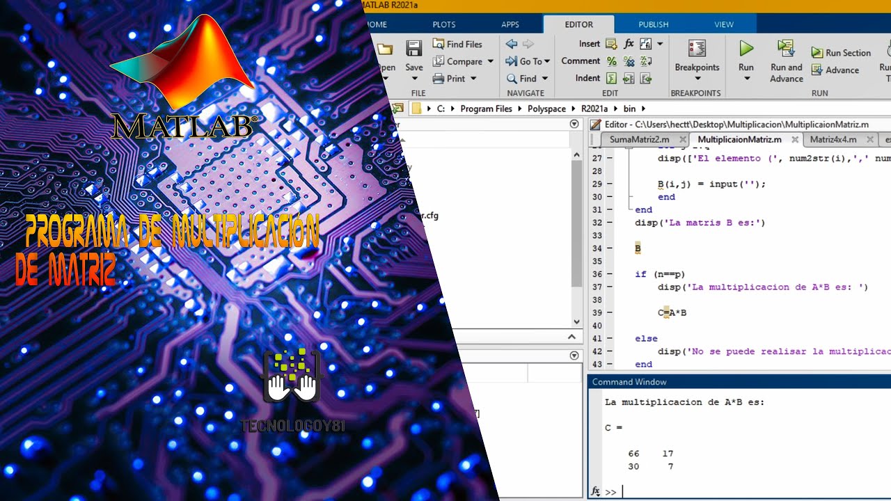 MATLAB | COMMAND WINDOW「 PROGRAMA DE MULTIPLICACIÓN DE MATRIZ」 - YouTube