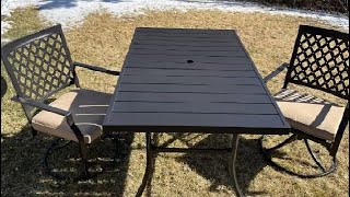 MFSTUDIO Outdoor Patio Dining Table, Rectangle Weather Resistant Metal Patio Table with Adjustable U