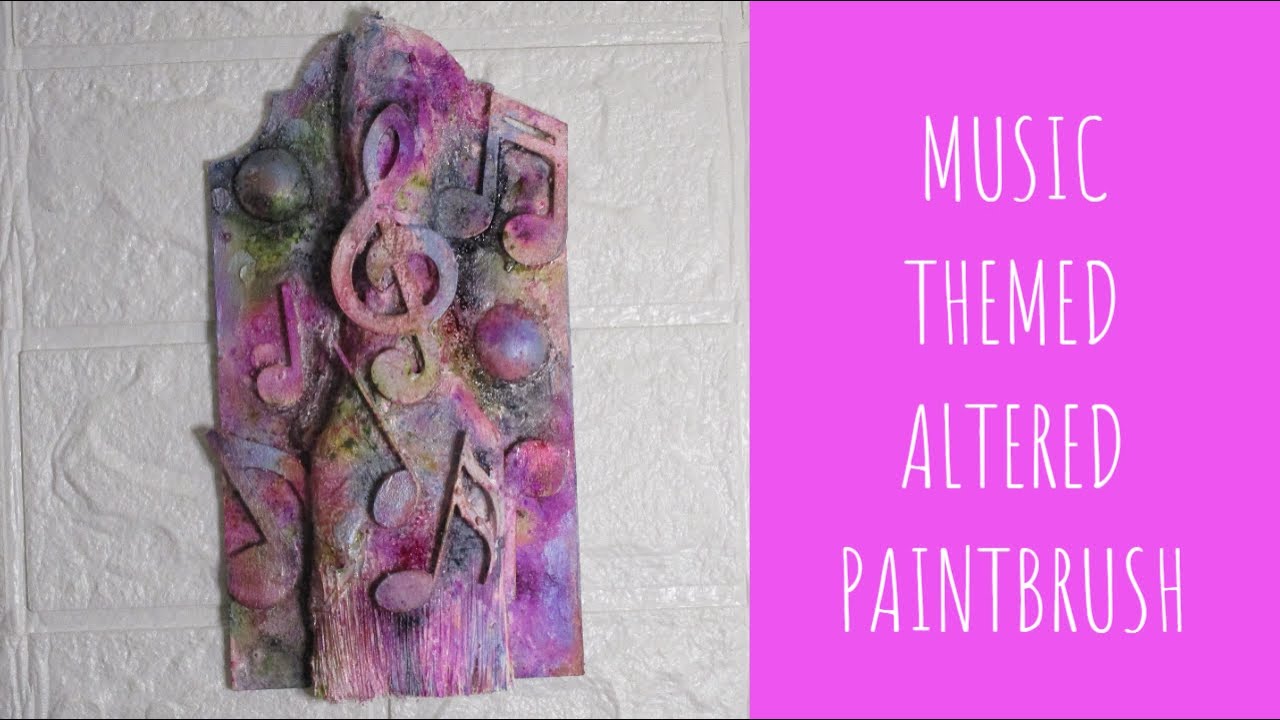 🎶MIXED MEDIA MUSIC NOTE THEMED ALTERED PAINTBRUSH AUTUMN 2022 PINKS AND ...