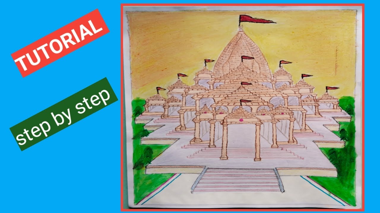 Ram Mandir Drawing||Easy Ram Mandir Art||Ram Mandir Drawing Tutorial ...