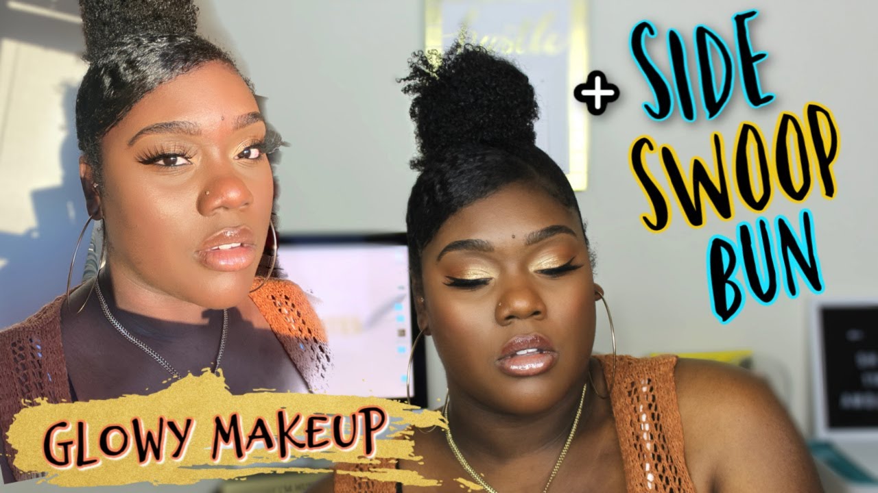 Side Swoop Bun and Glowy/Bronzy Makeup - YouTube
