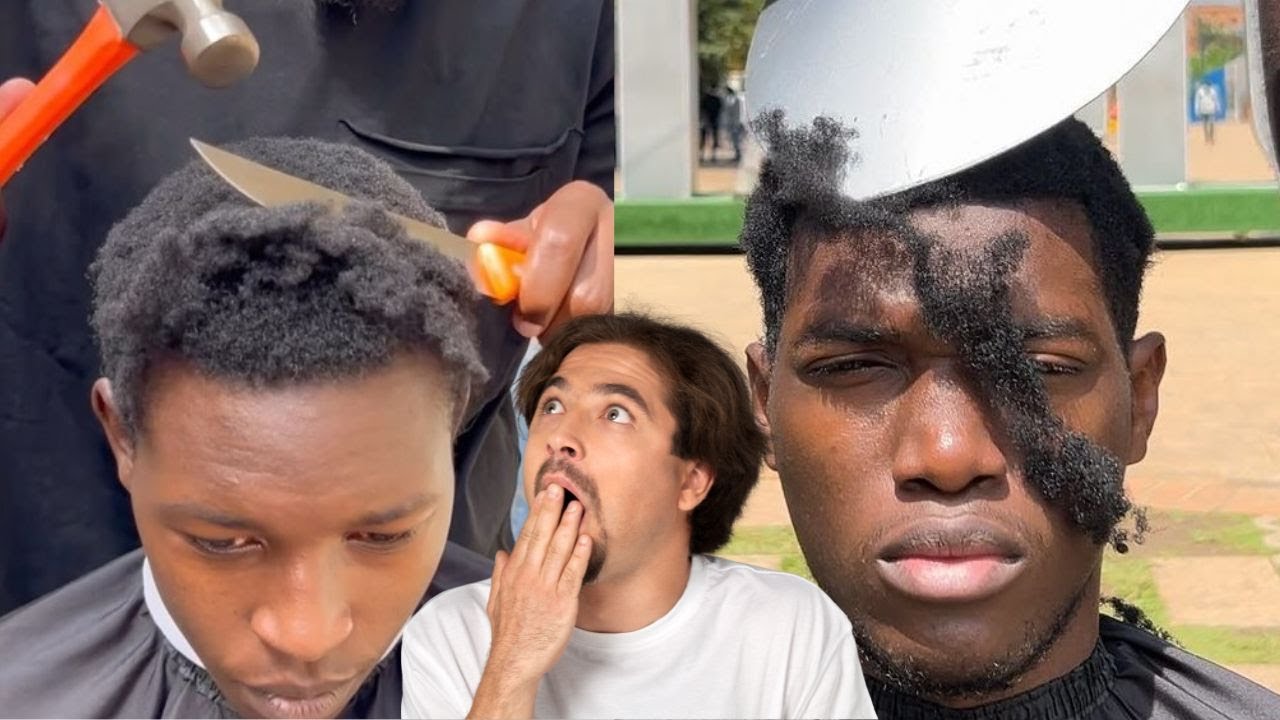 THESE BARBERS ARE STRANGE ️CUTTING HAIR WITH HAMMER 🔨 & SHOVEL 🧹 INSANE ...
