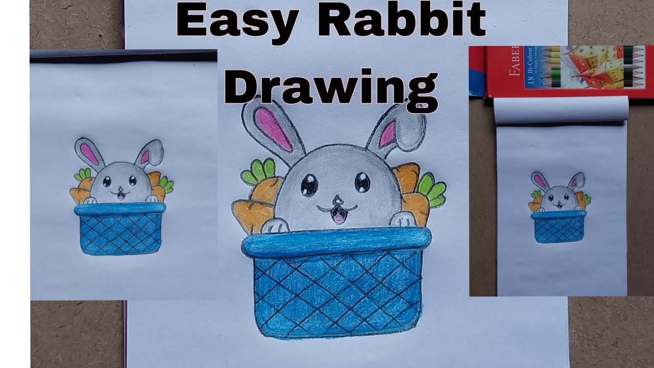 Rabbit inside basket drawing step by step | Easy Drawing| Rabbit with ...