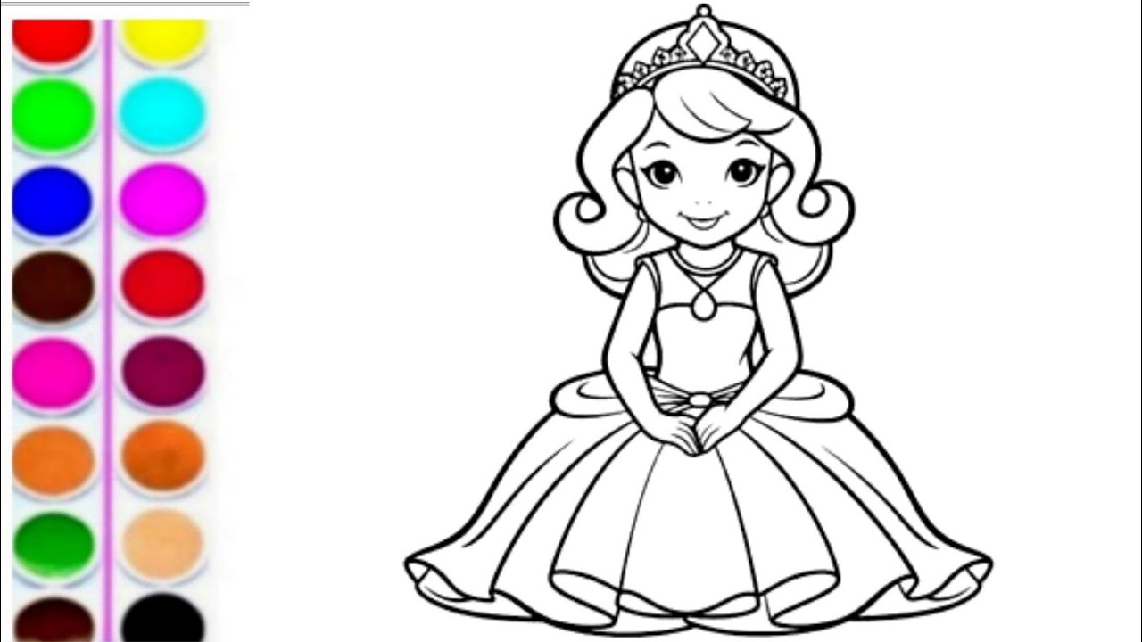 Cute Princess drawing for children|| beautiful girl drawing colouring ...