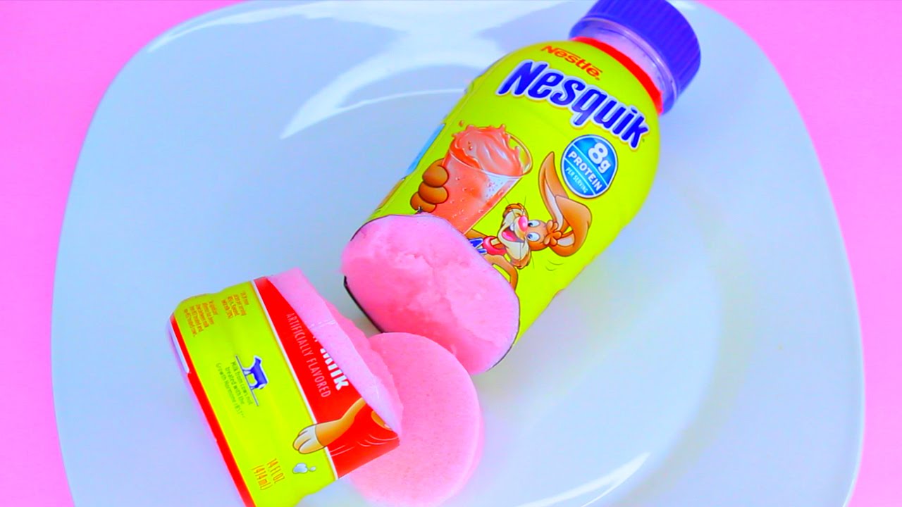 How to Make Nesquik Bottle STRAWBERRY Milk Color Pudding Jelly Learn ...