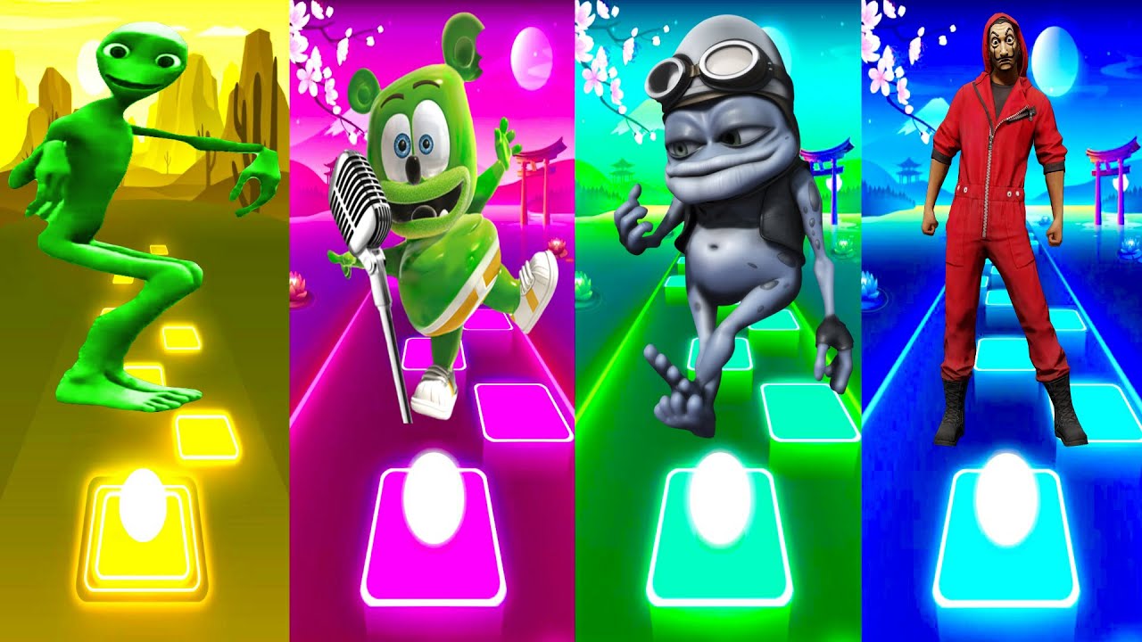 Alien Dance Vs Gummy Bear Vs Crazy Frog Vs Bella Ciao | Tiles Hop EDM ...