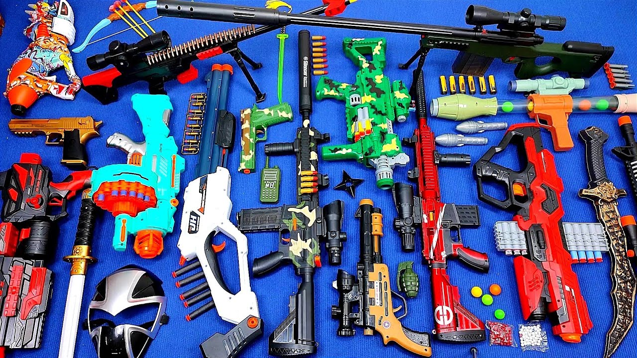 Collecting 7 Sniper Rifles and AK47 Guns Dinosaur Water Gun Super ...