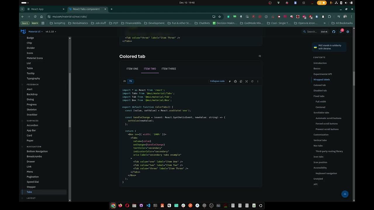 MUI: MUI Tabs; How to add custom color to Tab Color and Indicator color? - YouTube
