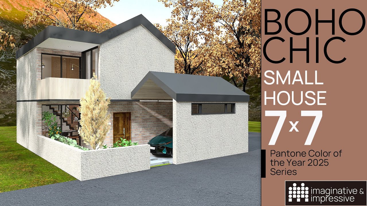 Mocha Mousse Small House Design 7x7: Modern And Tranquil With Hobo Chic ...