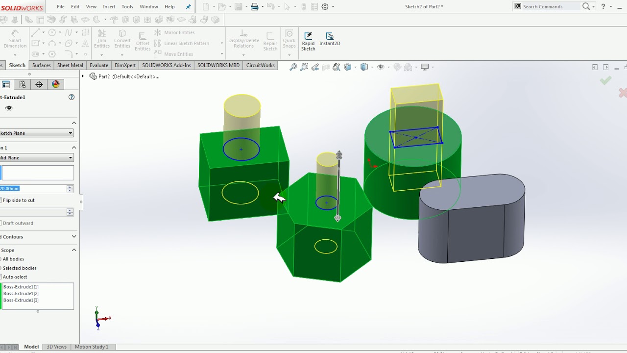 Solid Work Tutorial 25 extrude cut - Solid work extruded cut command ...