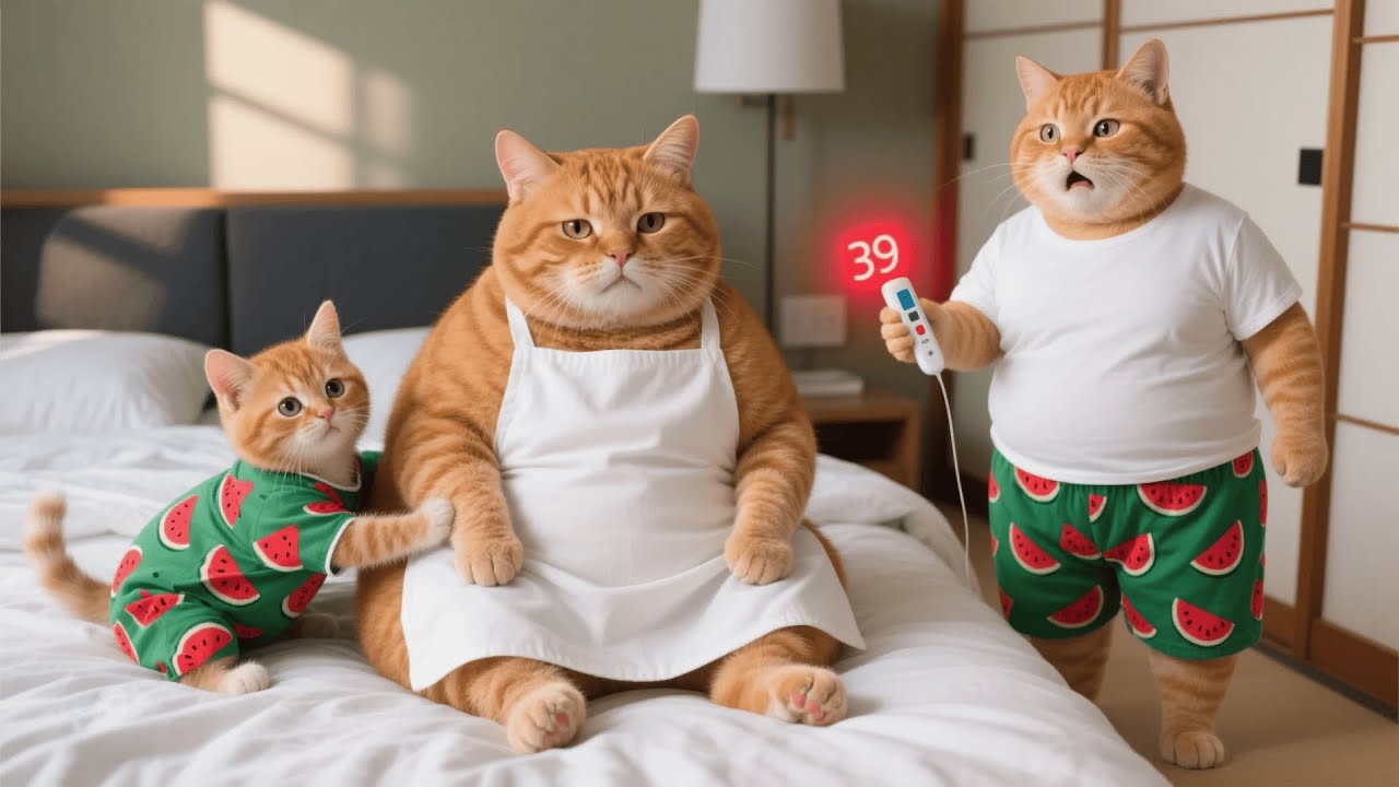 Mama Cat Suddenly Got a Fever—Ginger Kitten and Papa Cat Took Turns ...