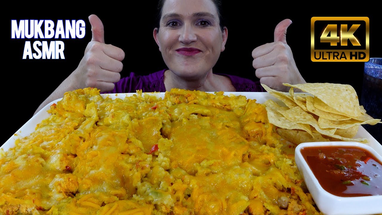ASMR MUKBANG | CHICKEN ENCHILADA BAKE | CHIPS & SALSA | Eating Sounds ...