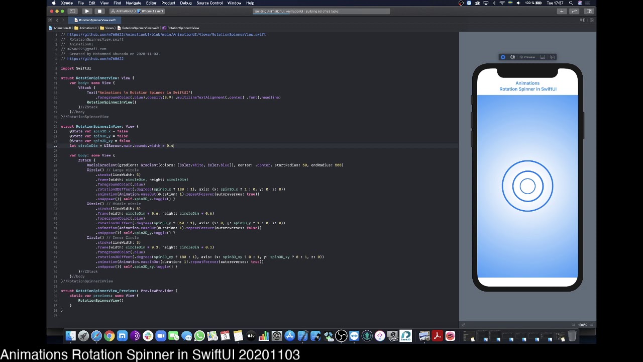Animations Rotation Spinner In Swiftui 20201103 Youtube