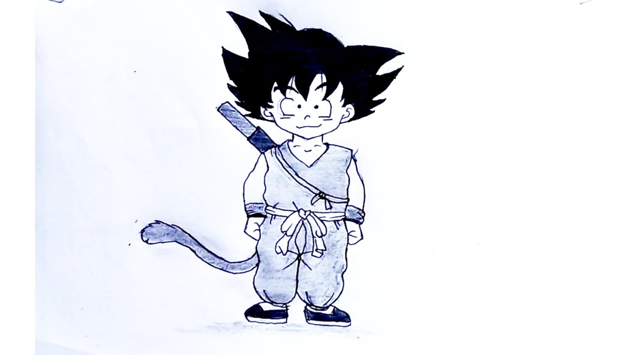 How To Draw Kid Goku From Dragon Ball || Kid Goku Sketch Drawing Step ...