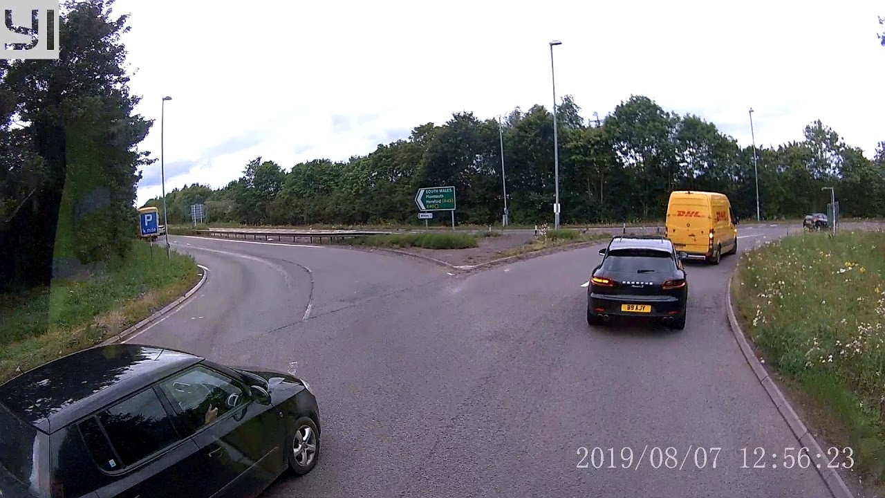 Moron on A40 roundabout - YouTube