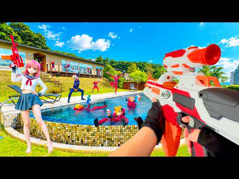 Nerf War | Water Park & Spa Battle 50 (Nerf First Person Shooter)