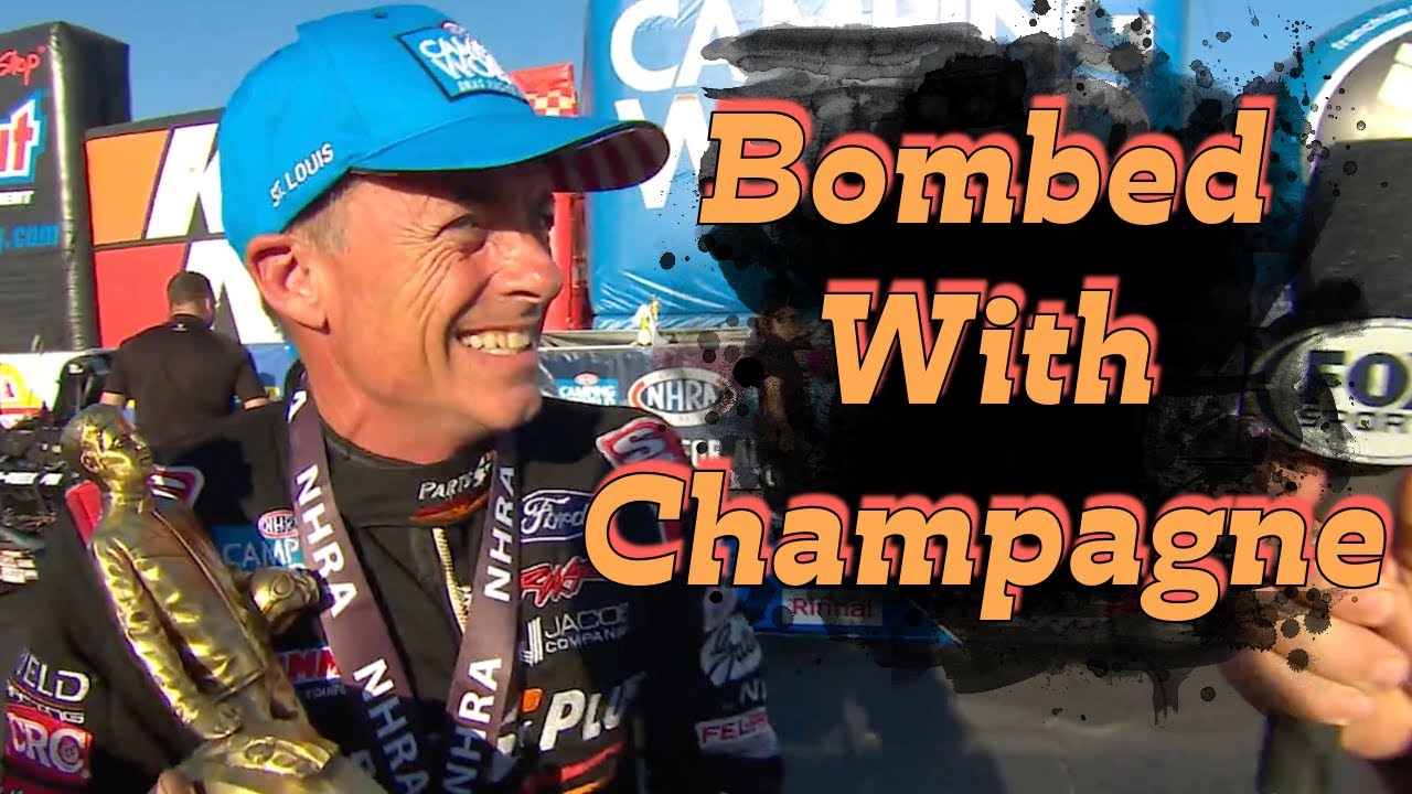 NHRA top fuel winner Clay Millican's champagne shower - YouTube