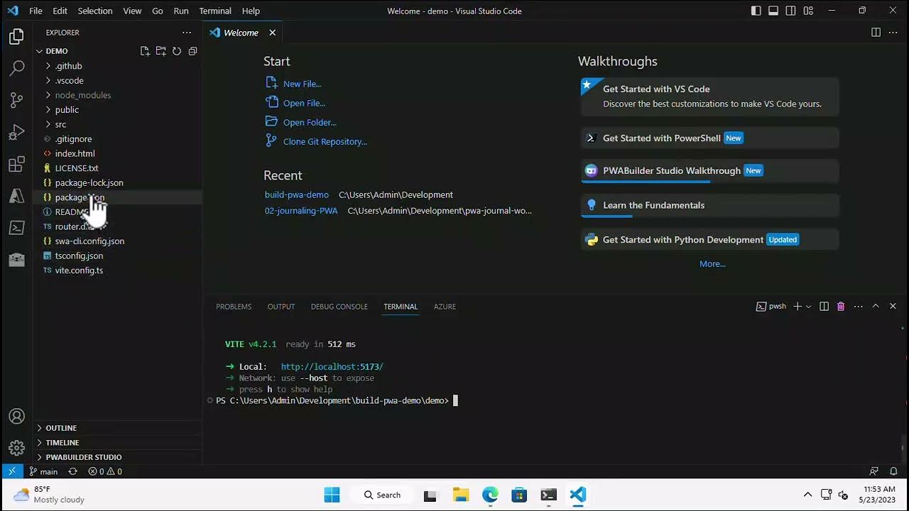 PWA Applications with Visual Studio Code (PWABuilder Studio) - First Steps - YouTube
