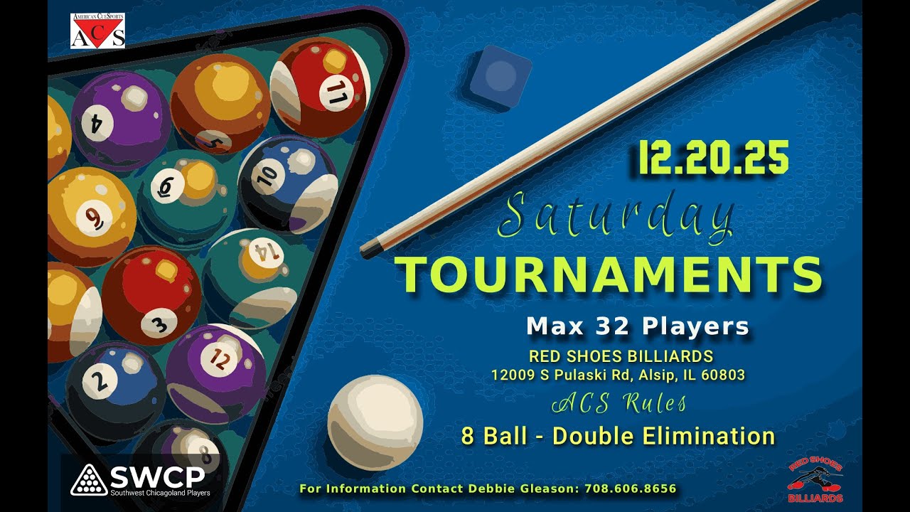 Saturday 8 Ball Tournament | 12-20-25 | ACS - Red Shoes Billiards - YouTube