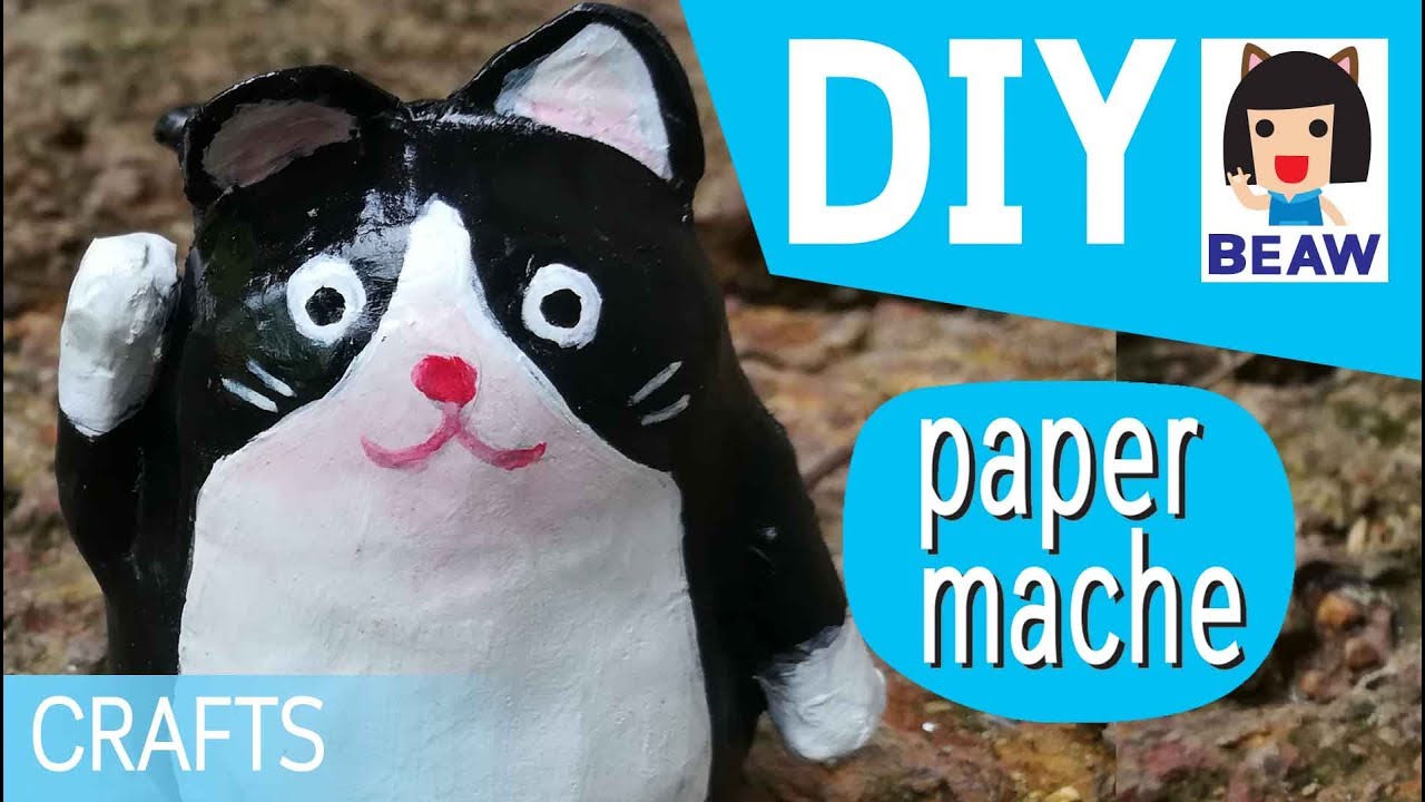 How to make a paper mache cat cartoon for kids crafts diy / สอนทํา ...