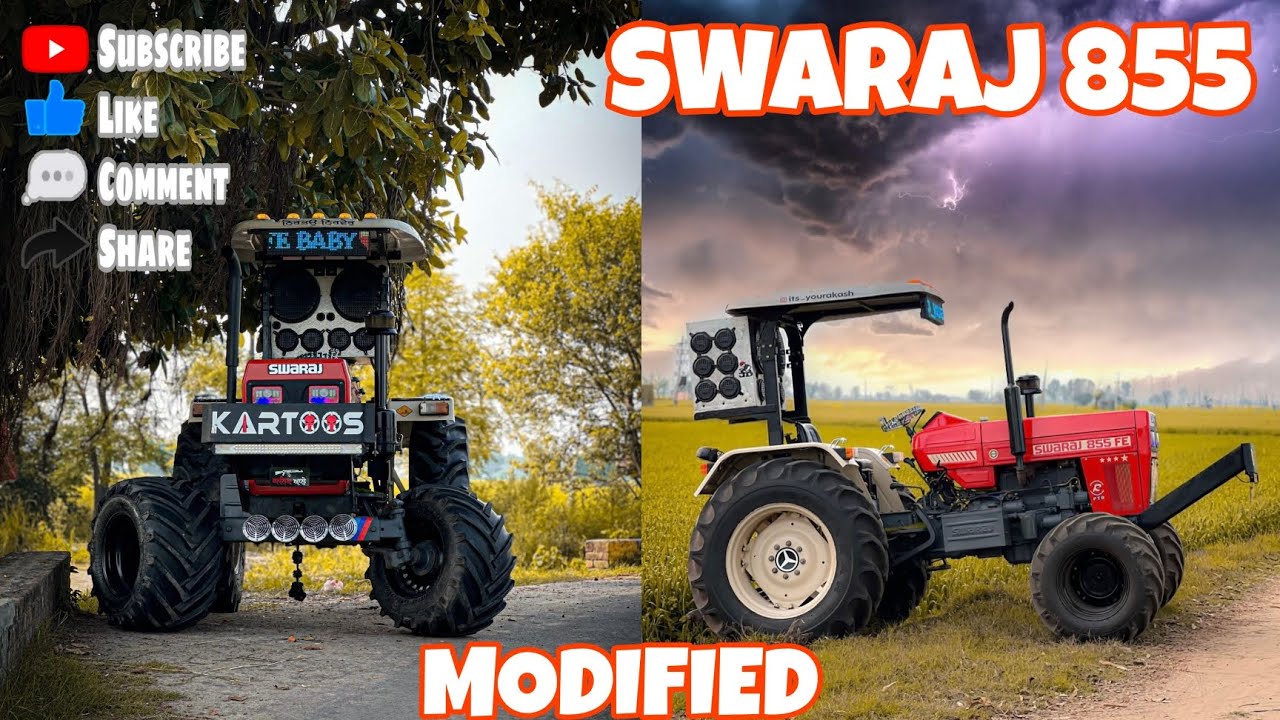SWARAJ 855 TRACTOR FULLY MODIFIED BIG BASS MUSIC SYSTEM ROOTS HORN HID ...