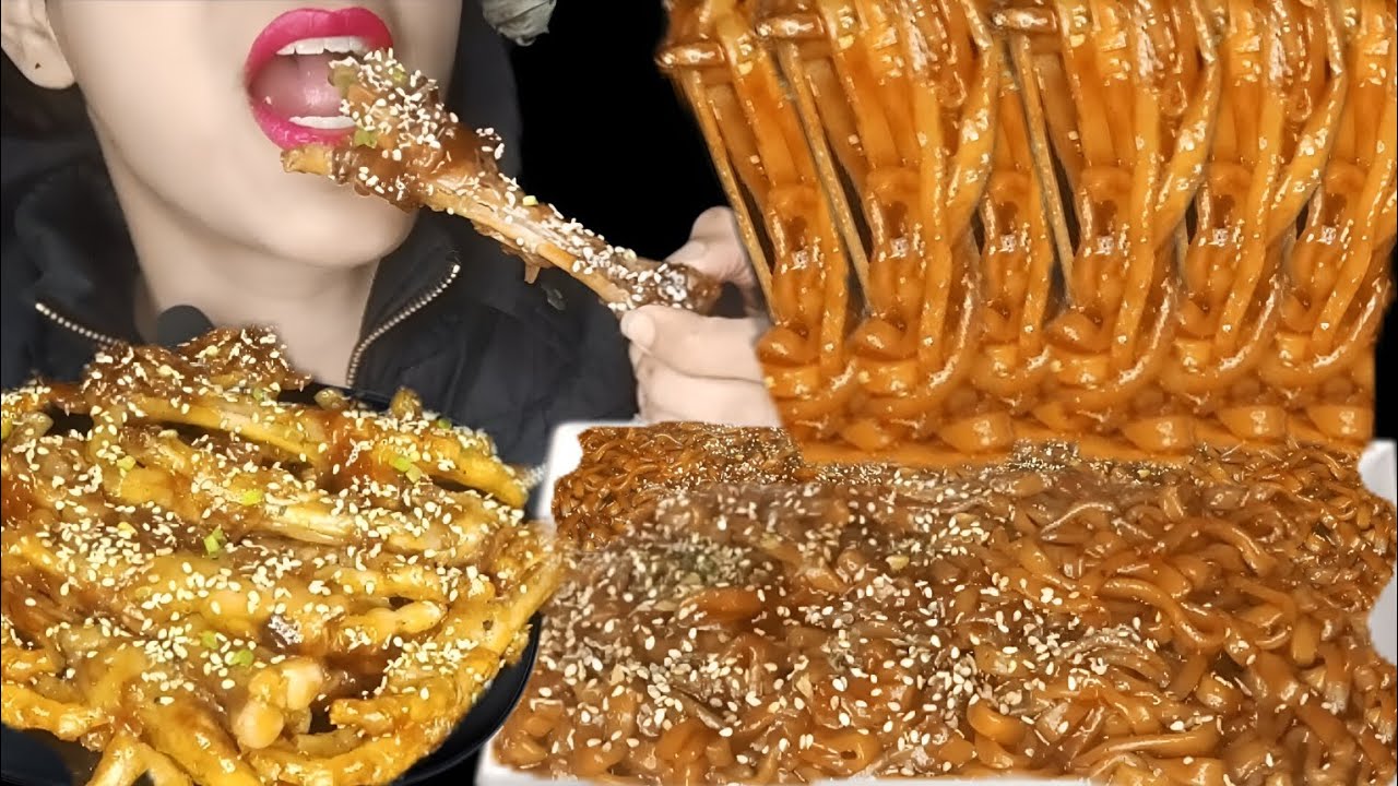 ASMR EATING SPICY MR.BIBIM HOT CHICKEN NOODLES, SWEET AND SPICY CHICKEN ...