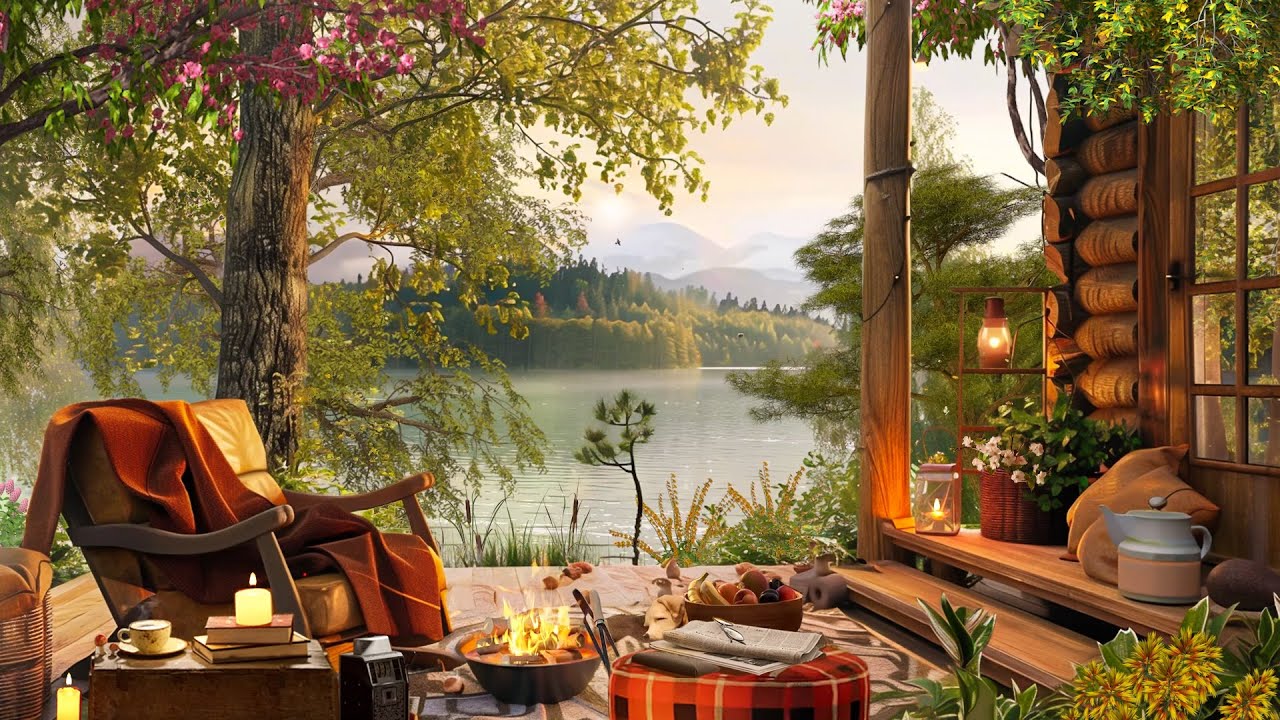 Spring Morning Ambience on Cozy Porch by the Lake with Forest Birdsong ...