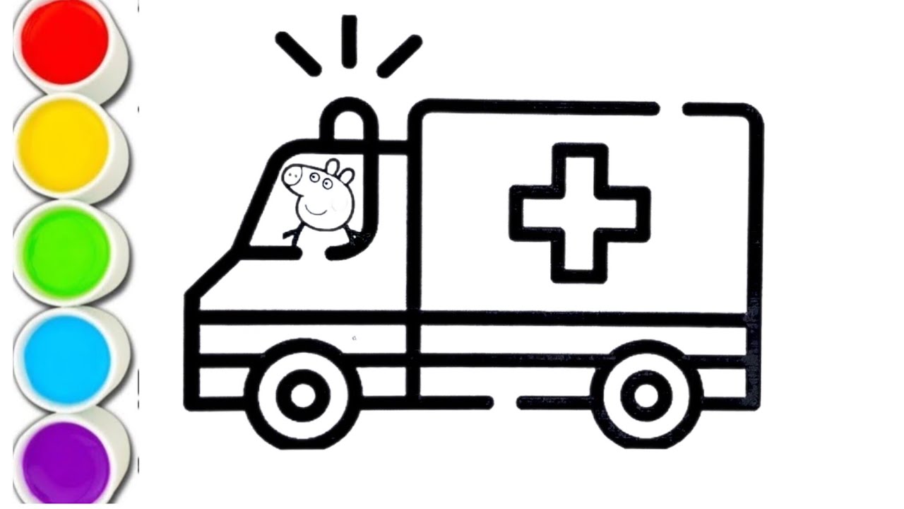 Peppa Pig with ambulance drawing painting and colouring for kids and ...