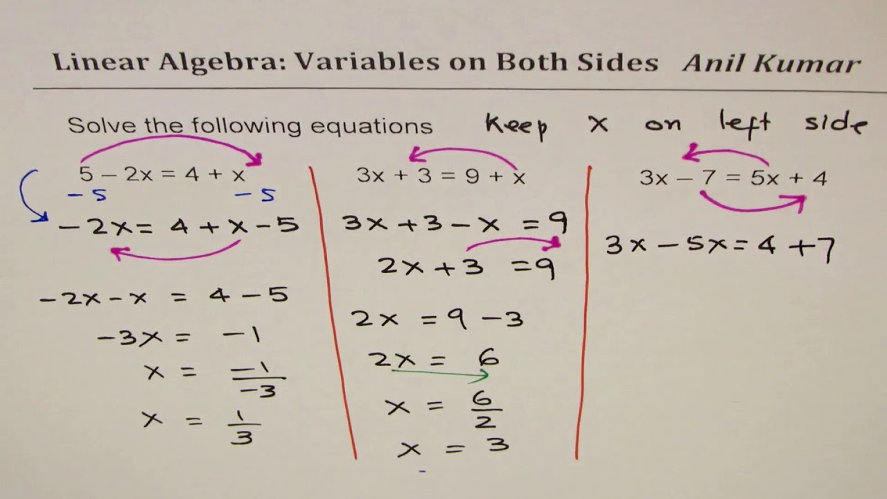 Solve Linear Equations with Variables on Both Sides Algebra 1 - EDEXCEL ...