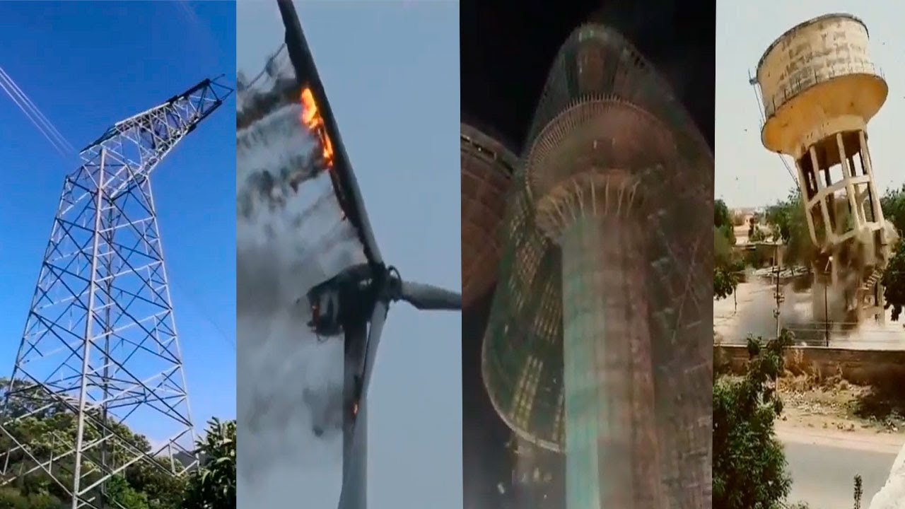 Water Tower/Pylon Tower/Turbine Collapse Crash Compilation - YouTube